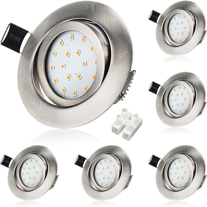6 Spots Led 5W Blanc Chaud 230V Encastrables Plats 30Mm Orientables Acier Inoxydable Salon ...