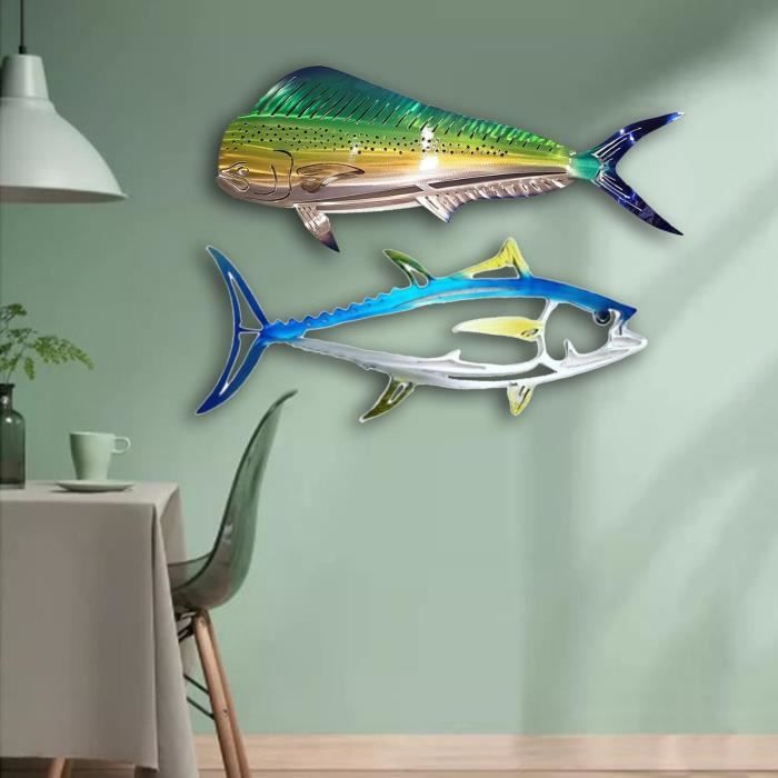 Décoration murale de requin en métal, 2 pièces, Sculpture murale ...