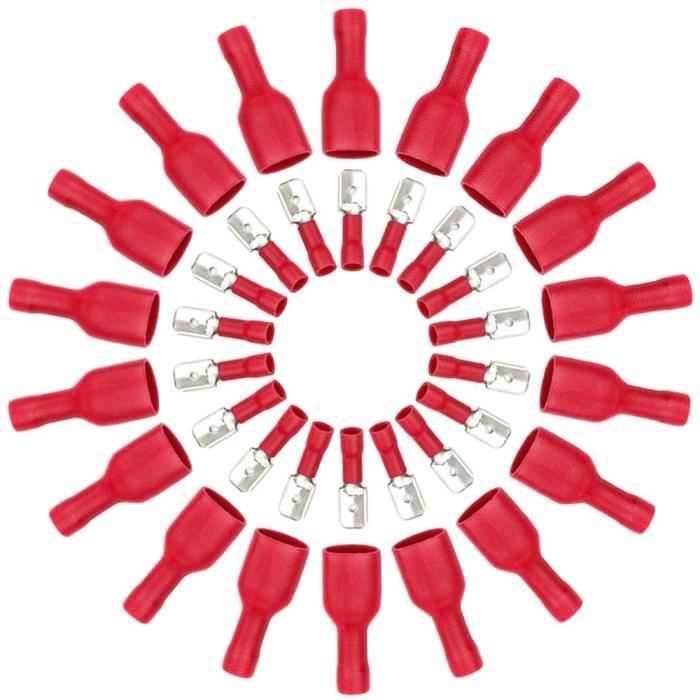 Cosses Electriques100 x Cosse Electrique Plate 6.3 mm Rouge 50x Male et 50x Femelles (pour Fils ...