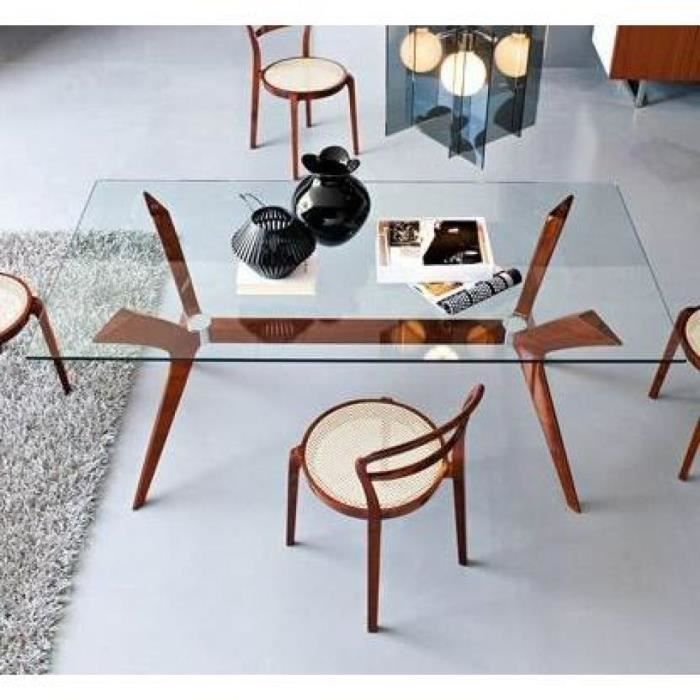 CALLIGARIS Table repas TOKYO 180x90 en verre piétement noyer ...