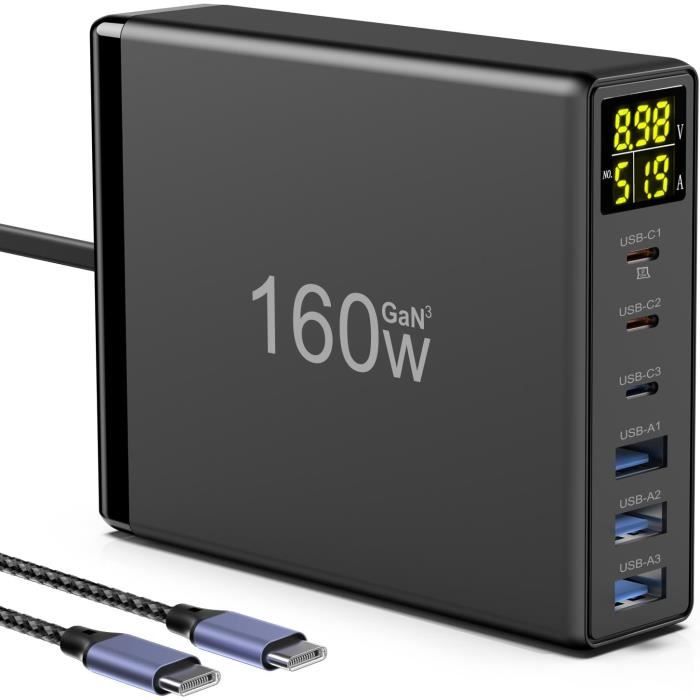 Chargeur Usb C, 160W Gan 6-Port Chargeur Usb C Charge Rapide, Chargeur Secteur Usb Multiple ...
