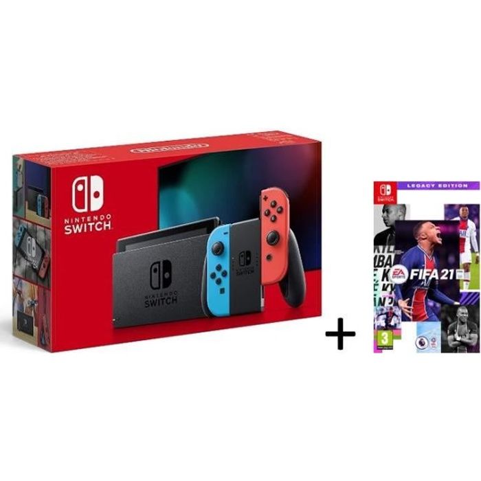 Nintendo Switch Rouge/Bleu Néon 32Go [Nouveau modèle V2] + FIFA 21 ...