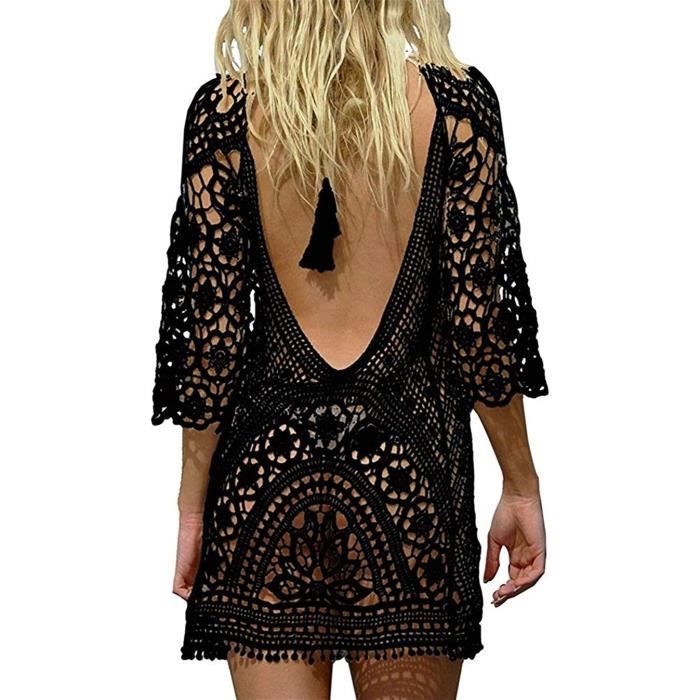 Robes de Plage Femme Mini Robes Grande Taille Tunique Pull Col V Kimono ...