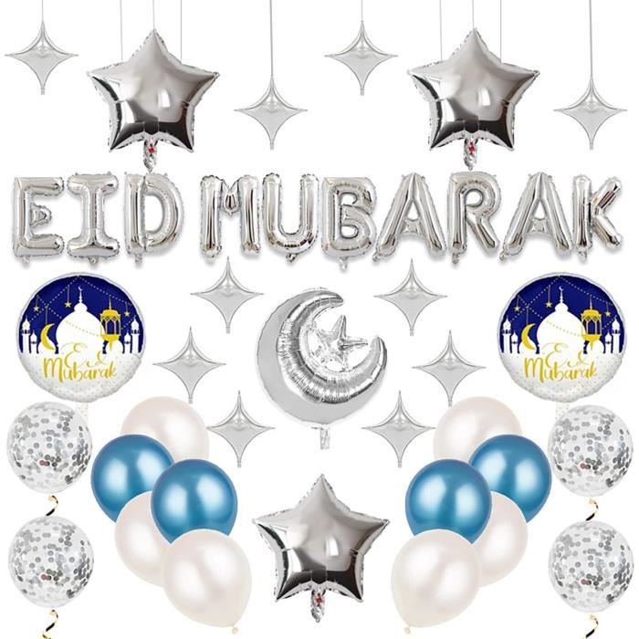 Décoration Eid Mubarak Ballons 2024 Ramadan Argent Aid Moubarak Deco ...