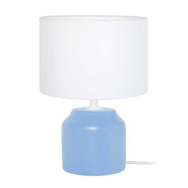 MARY A-Lampe de chevet cylindre bois bleu Abat-jour: cylindre tissu ...