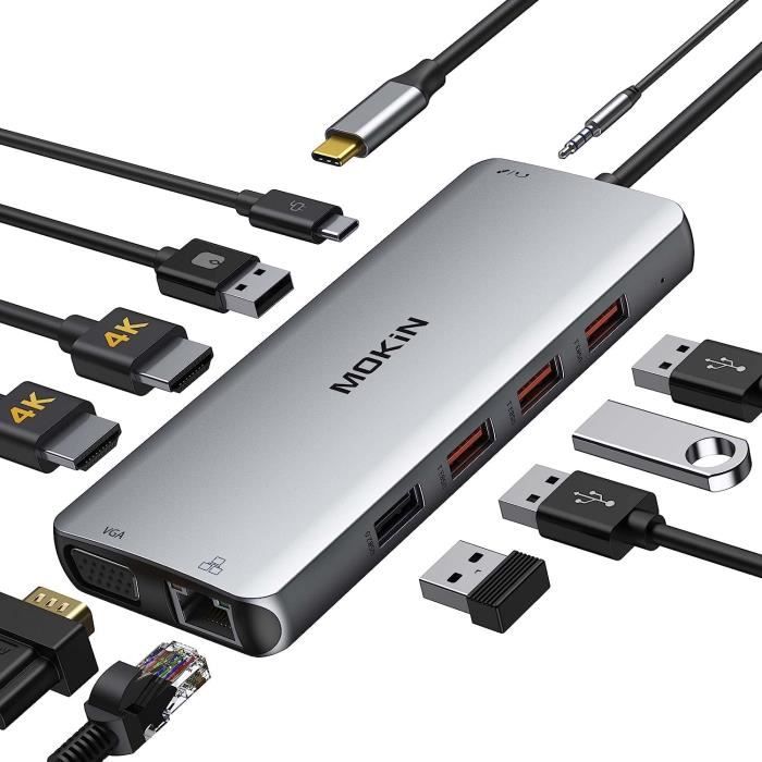 Hub Usb C, Adaptateur Multiport 11 En 1 Vers Dual Hdmi Et Vga, Ethernet ...