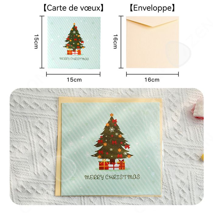 Cartes de noël 15x15cm carte de vœux 3D forme de sapin de noël créative ...