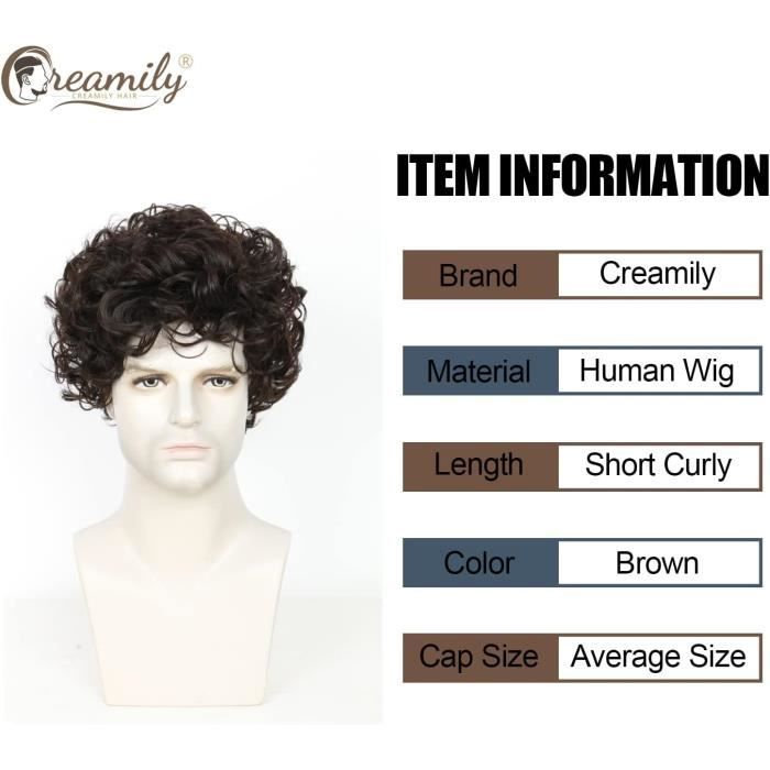 Perruque Homme Perruque Afro Homme Brun Perruque Homme Naturel Bouclés ...