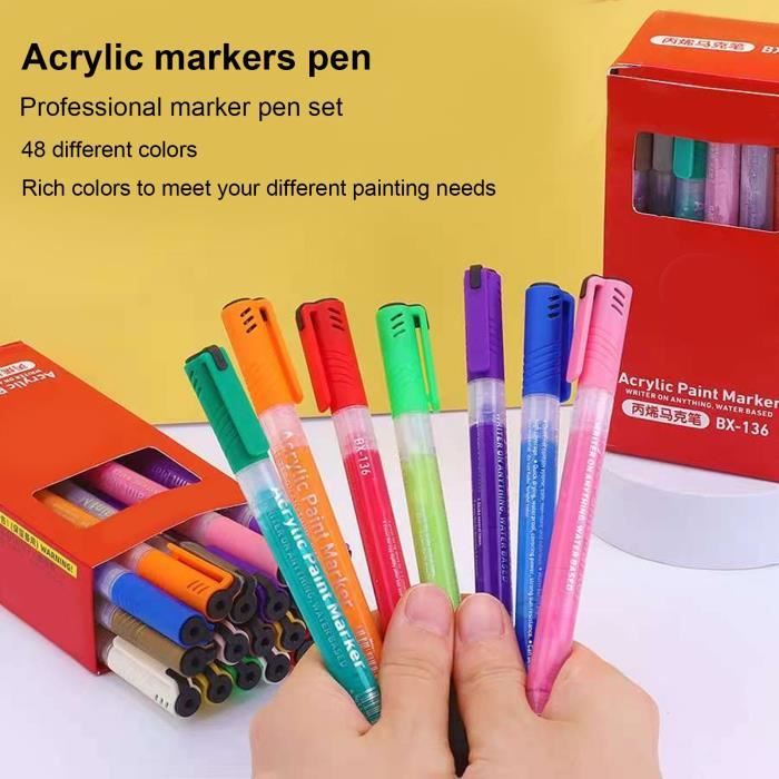 Stylos marqueurs de peinture acrylique - EJ.LIFE - 48 couleurs - Pointe ...