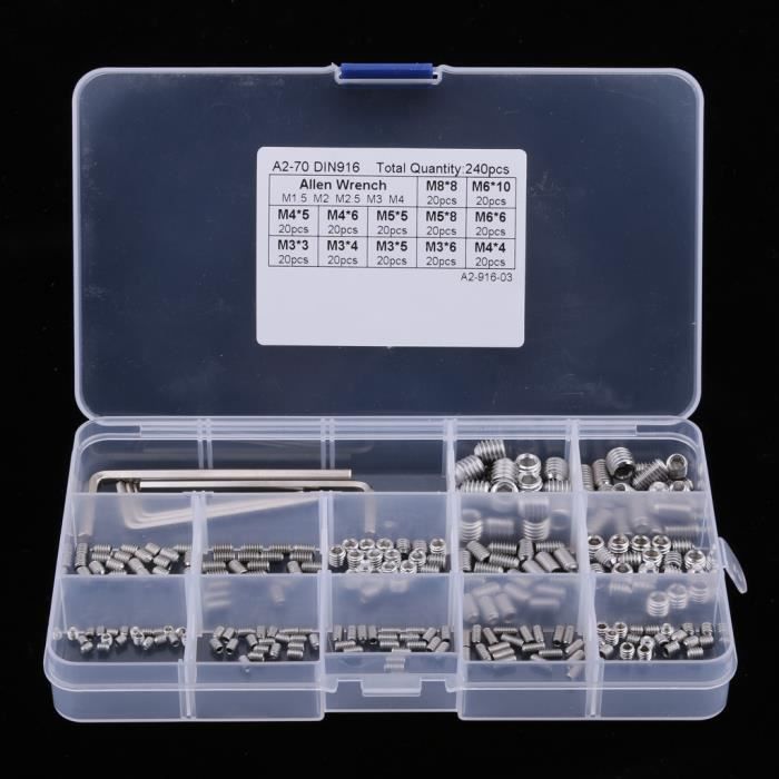 Boîte de 240pcs M3 / M4 / M5 / M6 / M8 Vis à Six Pans Creux en Acier ...
