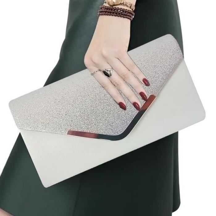 Pochette Sac à Main Mariage Soirée Verni à Paillettes Blanc pour Femme ...