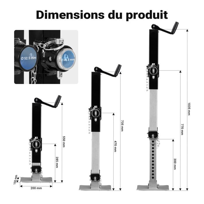 Wiltec Béquille de remorque – Capacité de charge max. de 900 kg – en ...