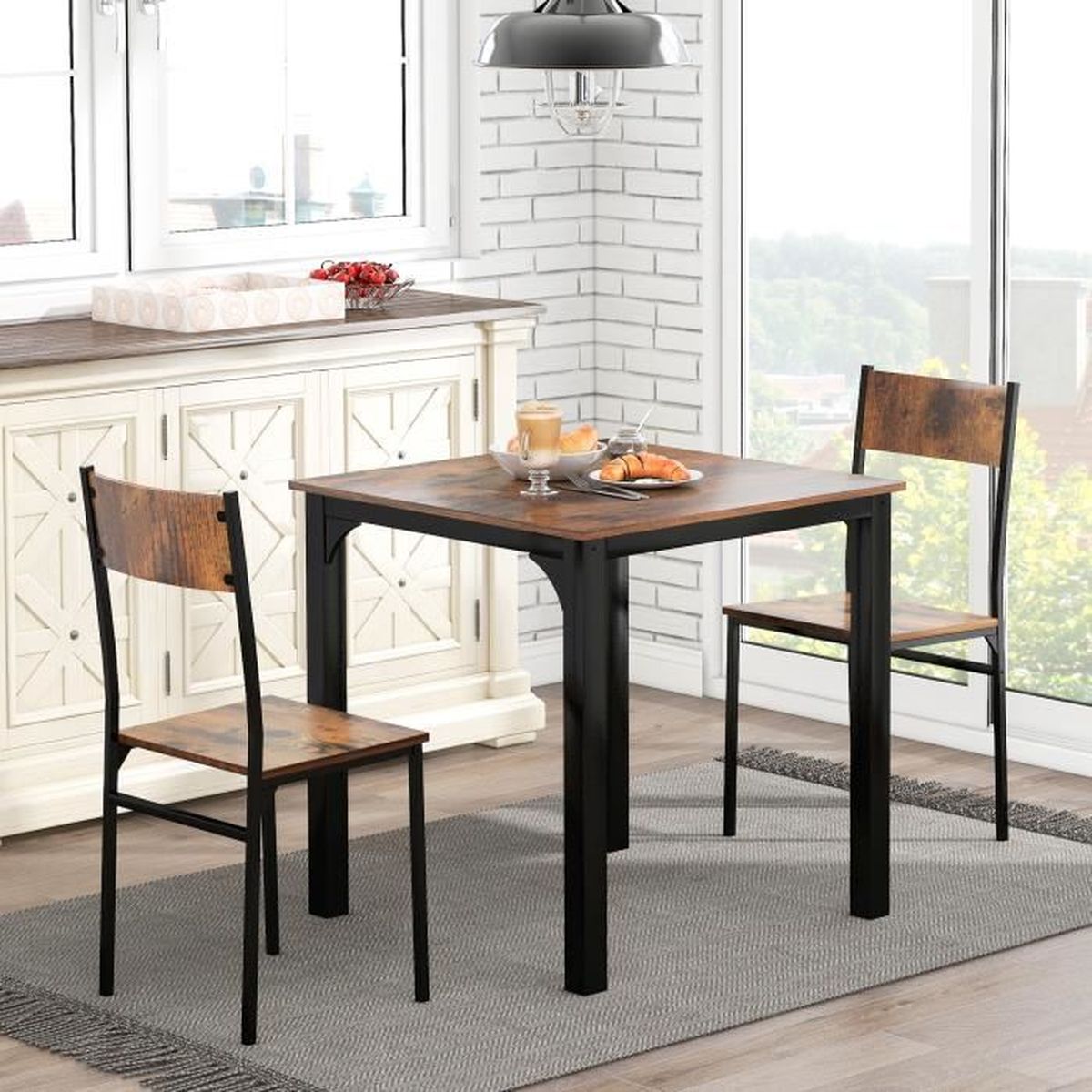 Ensemble table à manger avec 2 chaises, 70 x 70 x 75 cm pour 2 ...
