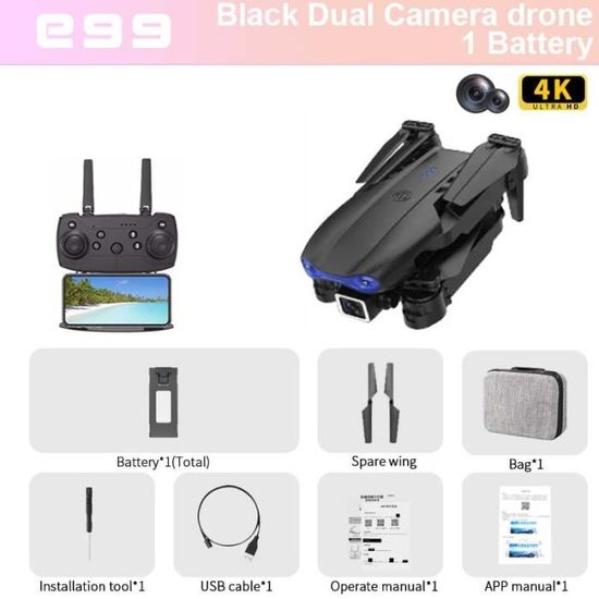 Noir-4K-2C-1B-KBDFA Drone Professionnel K3 E99 Pro avec Caméra 4K pour Touriste, Quadrirotor ...
