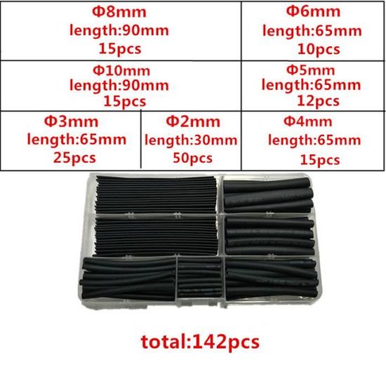 Tube thermorétractable - Boîte de 142pcs - Noir - Isolation ruban ...