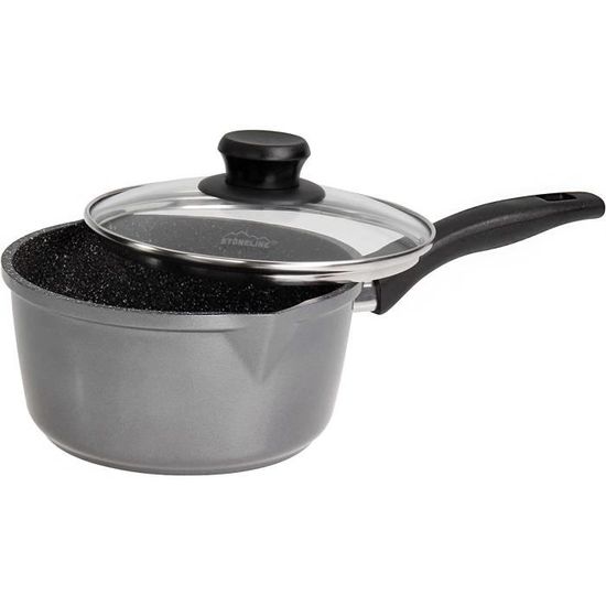 STONELINE Casserole à manche 18 cm, avec couvercle en verre, adapté à l'induction, fonte d'alm ...