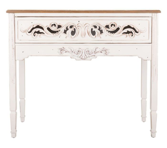 Meuble console, table console en bois avec 1 tiroir coloris blanc ...