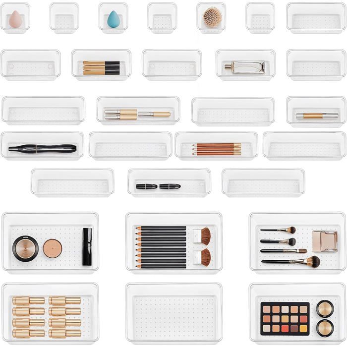 Makeup Drawer Organiser (Set of 28) - Transparent Bathroom Drawer ...