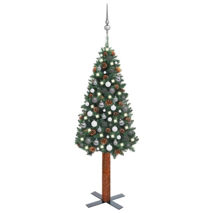 Rainbowin Arbre de Noël mince avec LED et boules Vert 150 cm PVC ...