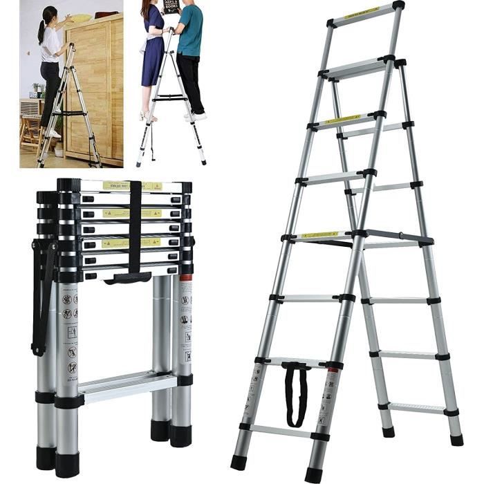 Escabeau 7 marches en Aluminium Extra Large et Confortable Pliable ...