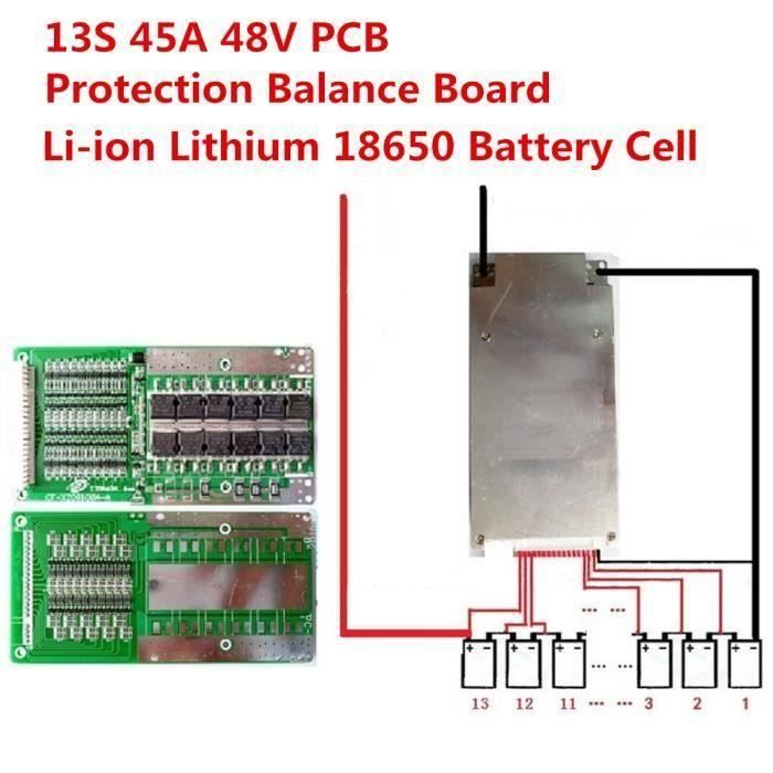13S 45A 48V Li-ion Lithium 18650 Batterie Protection Balance Board Cell BMS PCB Wir55 ...