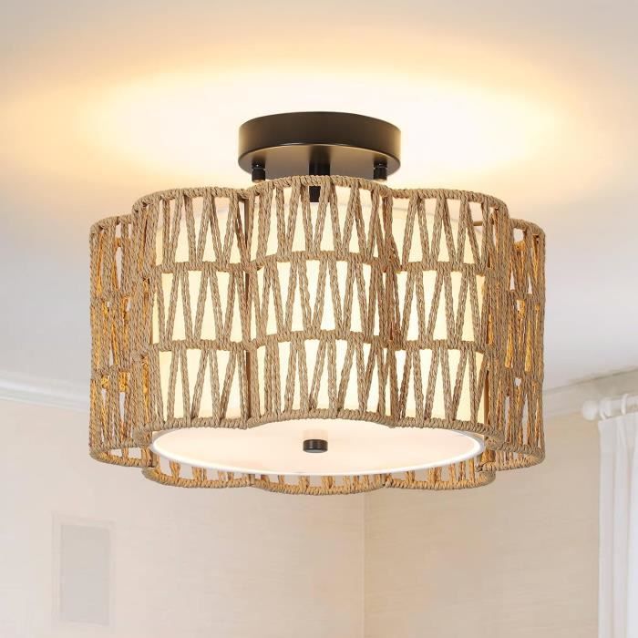 Plafonnier En Rotin Pour Le Salon, Plafonnier Boho À 3 Flammes Avec ...