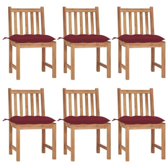ZHI Chaises de jardin 6 pcs avec coussins Bois de teck massif 7386502446922 - Cdiscount Jardin