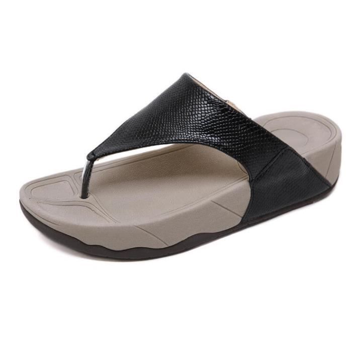 Tong,Femmes mode léopard plage Wedge plate forme tongs tongs suummer ...