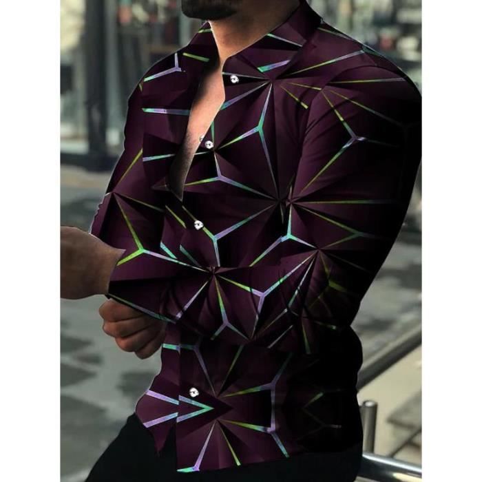 Chemise homme de luxe KJEHOME - Simple boutonnage manches longues - Imprimé losange décontracté ...