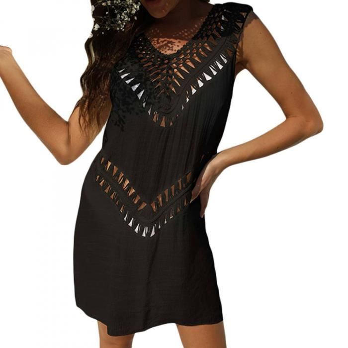 Femme Plage Courte Cache Maillot de Bain sans Manche Robe de Plage Femme Été Poncho Femme Plage ...