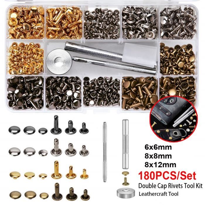 180PCS Boîte DIY Bouton Pression Rivet Cuir Cuivre avec Outil 6x6mm ...