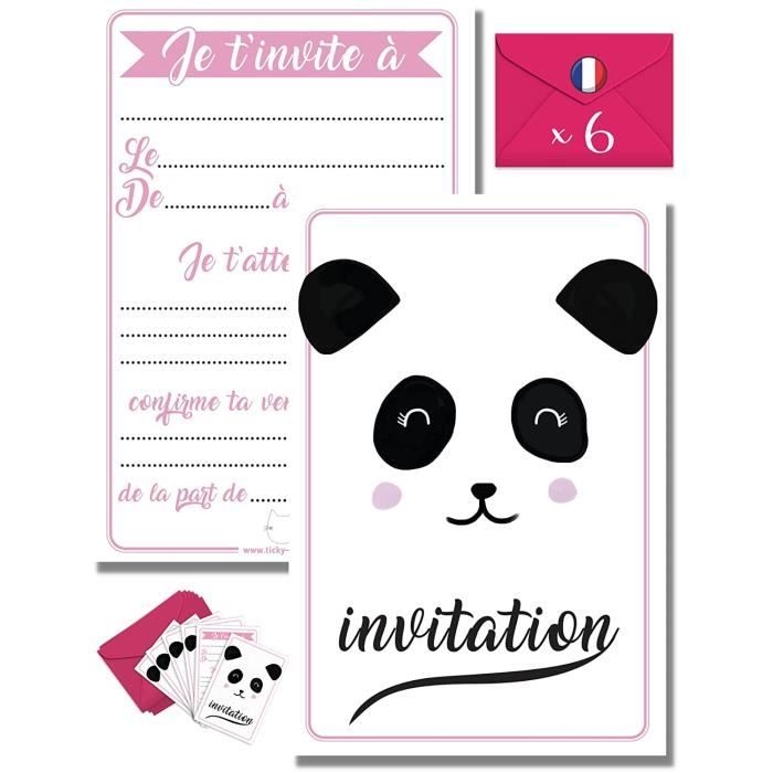 Cartes Invitation Panda TICKY-TACKY 6 invitations anniire Panda et 6 ...