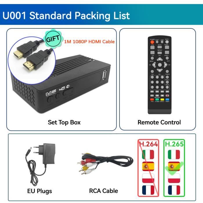 U001 T2 Decoder Récepteur TV numérique débar décodeur numérique prise ...