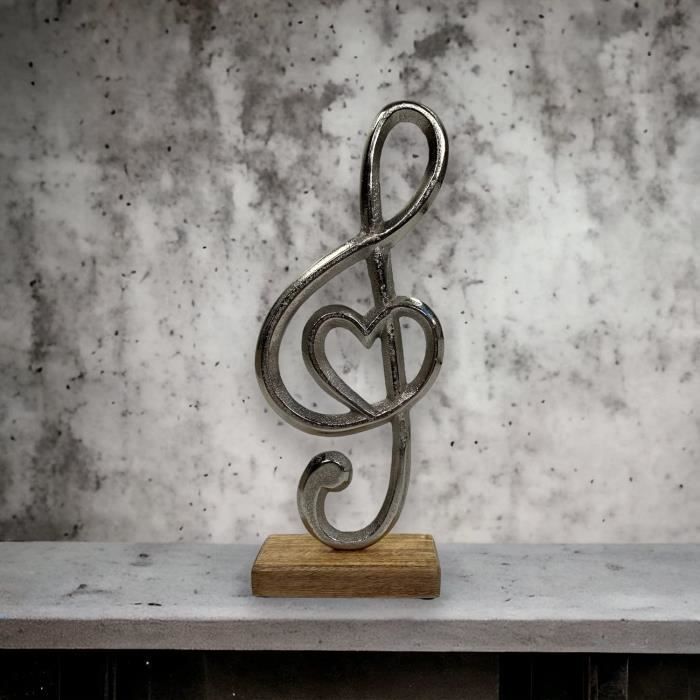 4191 Clé De Sol Avec Cœur En Bois De Manguier Et Aluminium 38,8 X 15 X ...