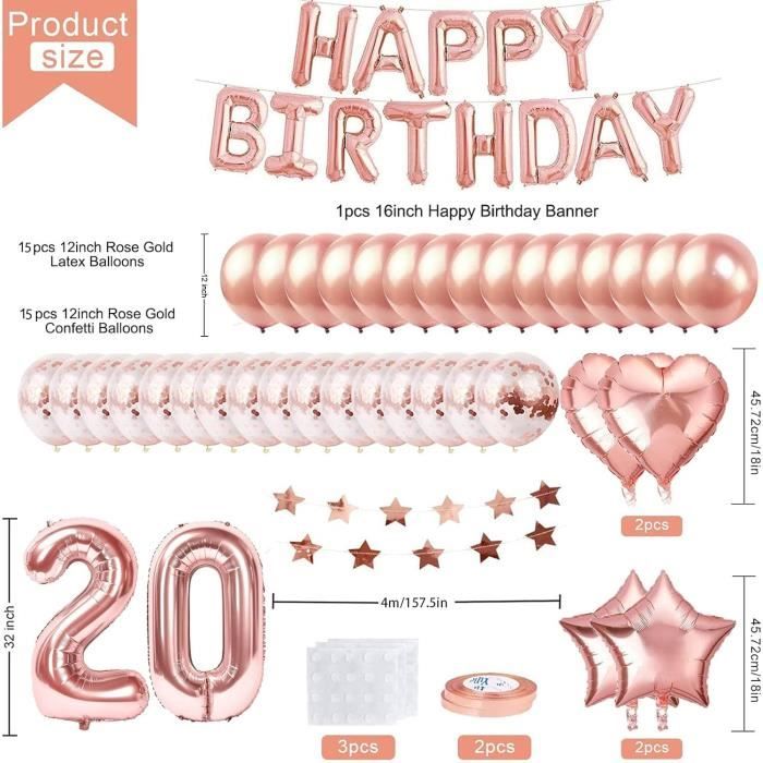 Ballons Anniversaire 20 Ans,Or Rose Ballon 20 Er, Decoration ...