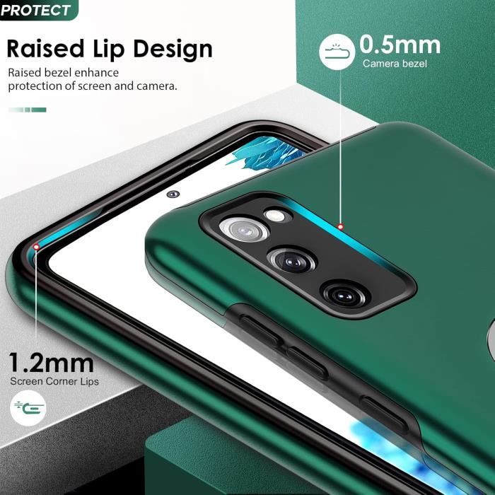Coque pour S20 FE 5G-4G avec 2 Verre Trempé Vitre Protection et Anneau Telephone, Militaire PC ...