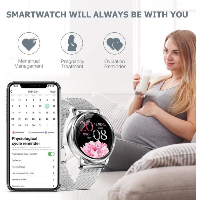 Montre Connectée Femme, Féminine Smartwatch Sport Intelligente 15 Modes ...