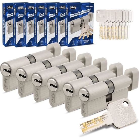 Pro Lot de 6 cylindres de serrure à bouton 45-45 avec bouton et 30 clés Serrure de porte 90 mm ...