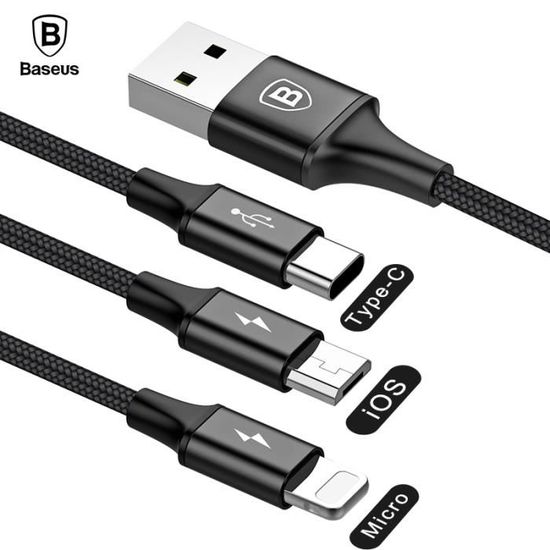 3 en 1 Câble de chargeur multi-Câble Lightning/Type-C/Micro USB pour ...