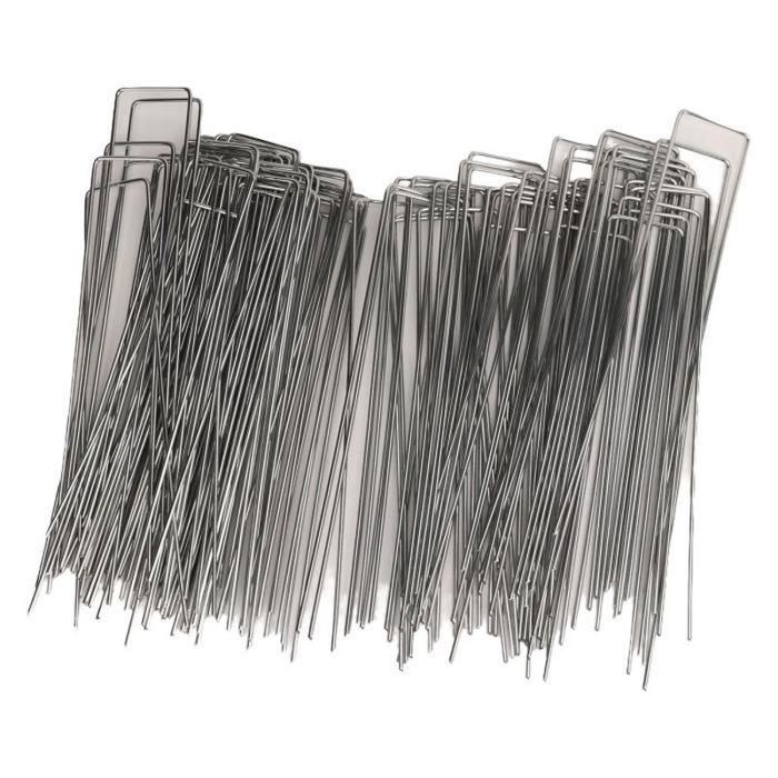 100 Piquet Jardin en Acier Galvanisé 4x10cm - Fixation Sol Toile ...