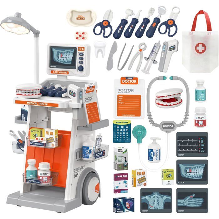 Kit Docteur RedCrab 30 Pièces Stéthoscope Thermomètre Seringue Chariot ...