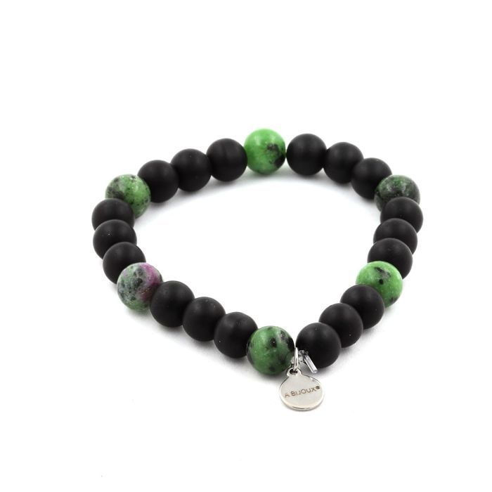 Pierres et Minéraux. Bracelet Perles Onyx noir mat + Epidote d ...