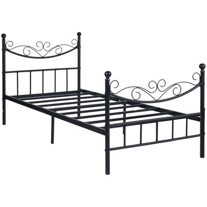 Lit enfant 90x190 cm-lit simple-Métal Noir classique-Sommier inclus ...