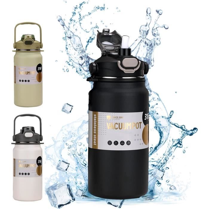 1.3L Bouteille Isotherme,Acier Inoxydable 316,Pailles En Silicone,Fond De Tasse Antidérapant ...