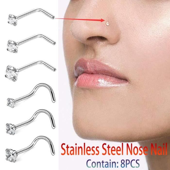 8Pc Anneau De Nez En Acier Inoxydable Crook Nez Corps Piercing Bijoux ...