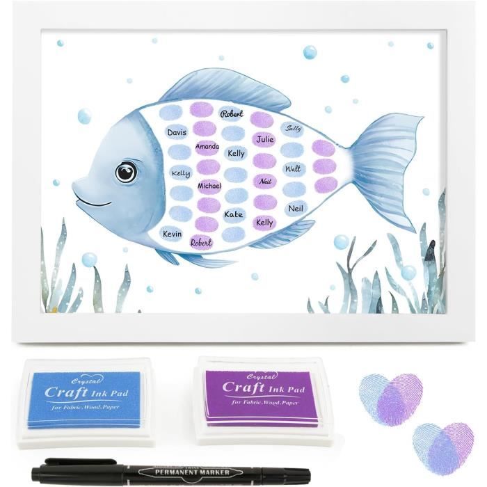 Livre d'or Baptême Empreintes Digitales de Poisson Cadre de Signature ...