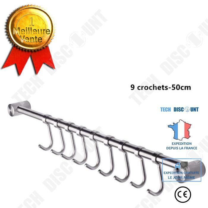 Crochet Barre de Cuisine - TD® - 50cm - Acier Inoxydable - 9 Crochets ...
