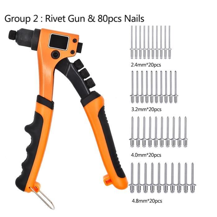 Pistolet à Riveter manuel 4 en 1 de 8 pouces YWEI avec 80 clous à Riveter en acier inoxydable ...