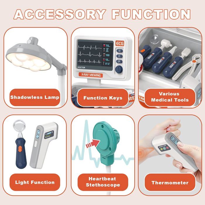Kit Docteur RedCrab 30 Pièces Stéthoscope Thermomètre Seringue Chariot ...