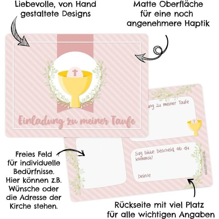 Lot de 12 cartes d'invitation pour baptême – Motif calice rose ...